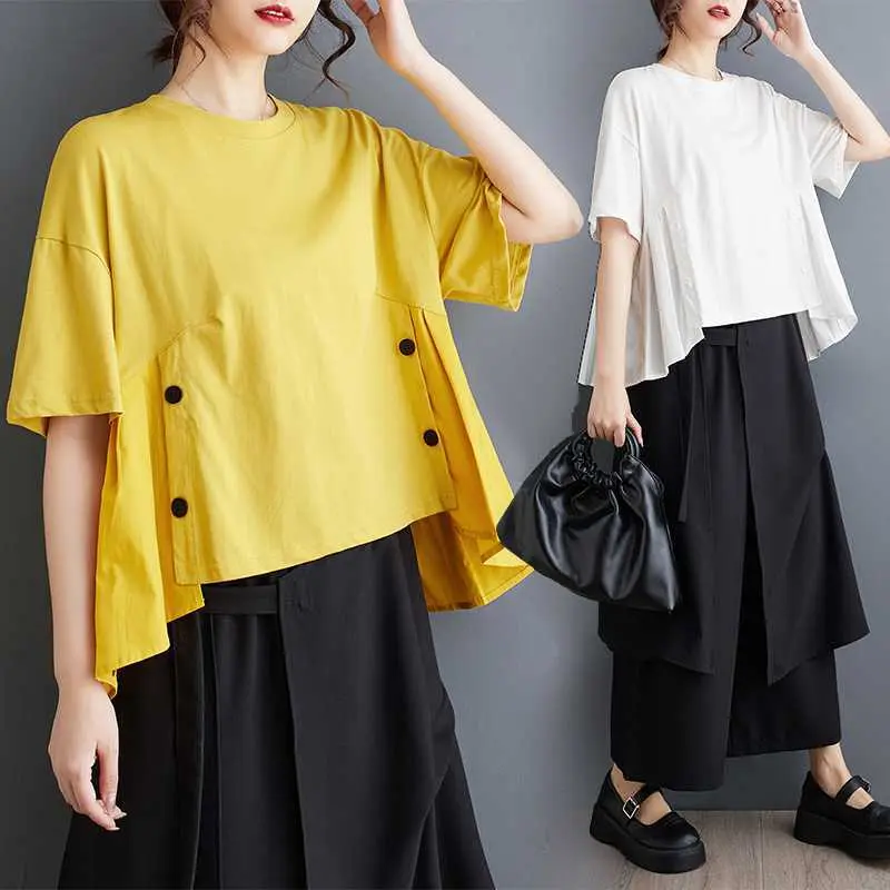 Wege Product Page Elegant Yellow and Black Cotton Crewneck Pullover T ...
